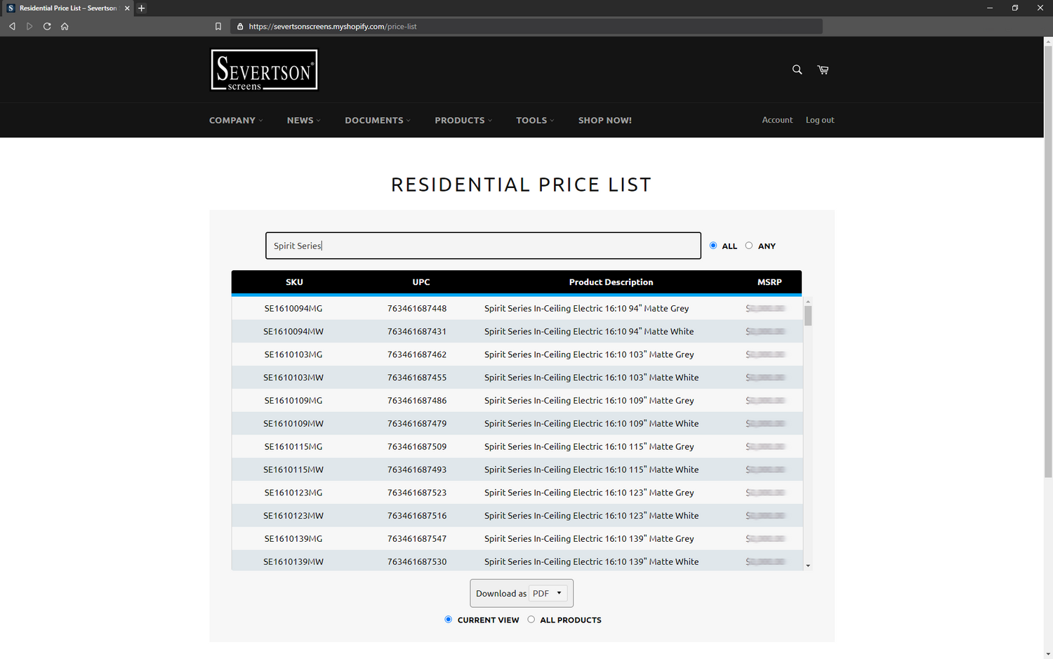 Severtson Screens Updates Online Price List Tool with Additional Featu
